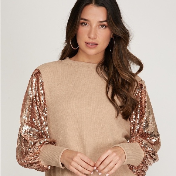 Tops | Glam Sequin Sleeve Top | Poshmark